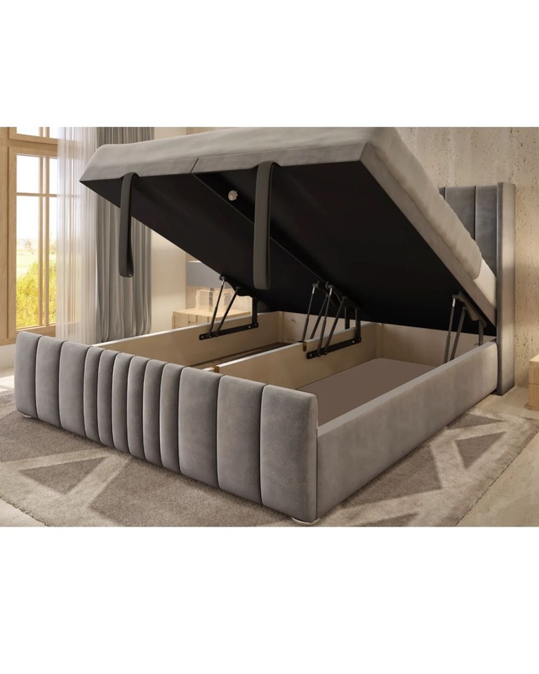 Ottoman Storage Gas Lift Winged Bed Frame Velvet Upholstered | eBay UK