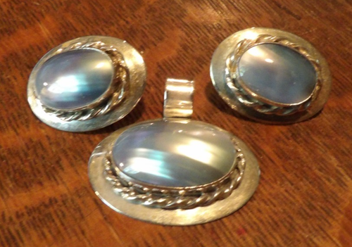 Vintage Sterling Silver Brooch and Earrings Set Sterling & blue Pearl ...