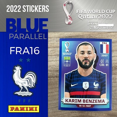 Panini FIFA World Cup Qatar 2022 KARIM BENZEMA Blue Parallel Sticker ...