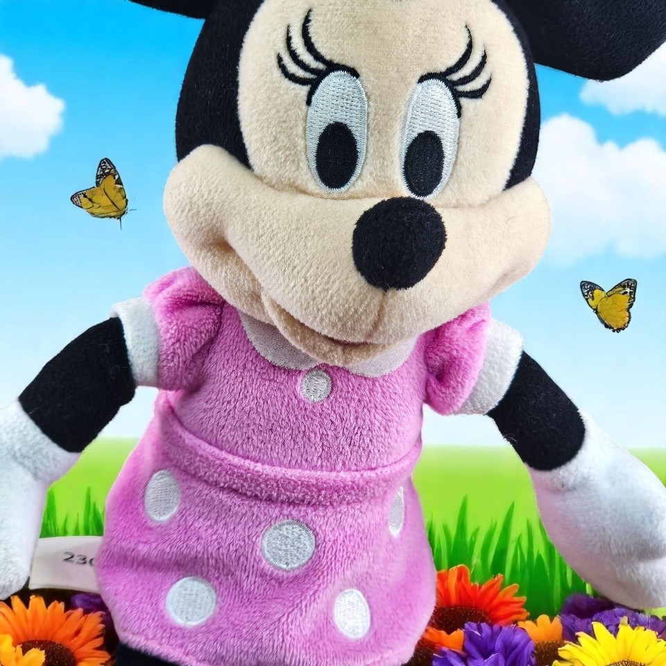 DISNEY Stuffed Animal Plush Minnie Mouse with Pink Polka Dot Dress ...