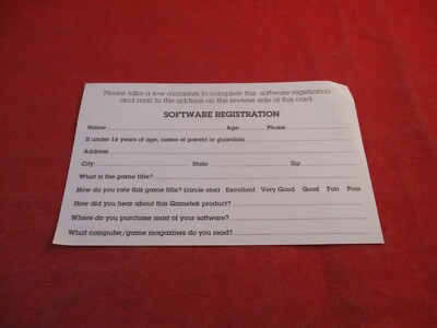 GameTek Super Nintendo SNES Registration Card Insert ONLY #U GAM-SNS-US ...