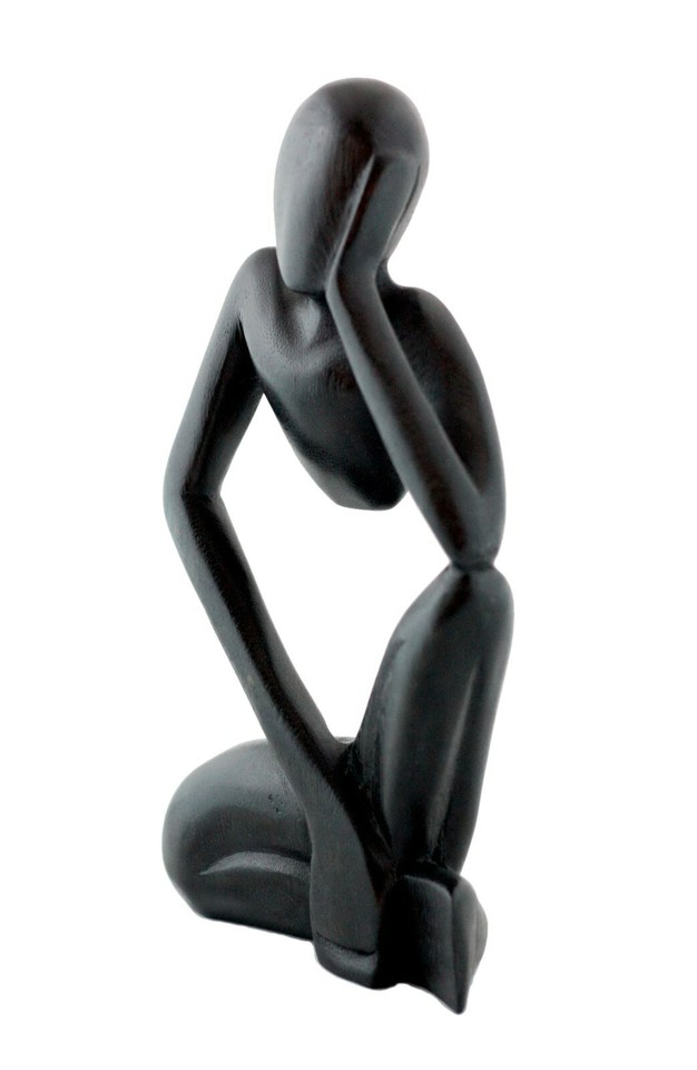 12" Wooden Hand Carved Abstract Thinking Statue Wood Thinker Sculpture ...