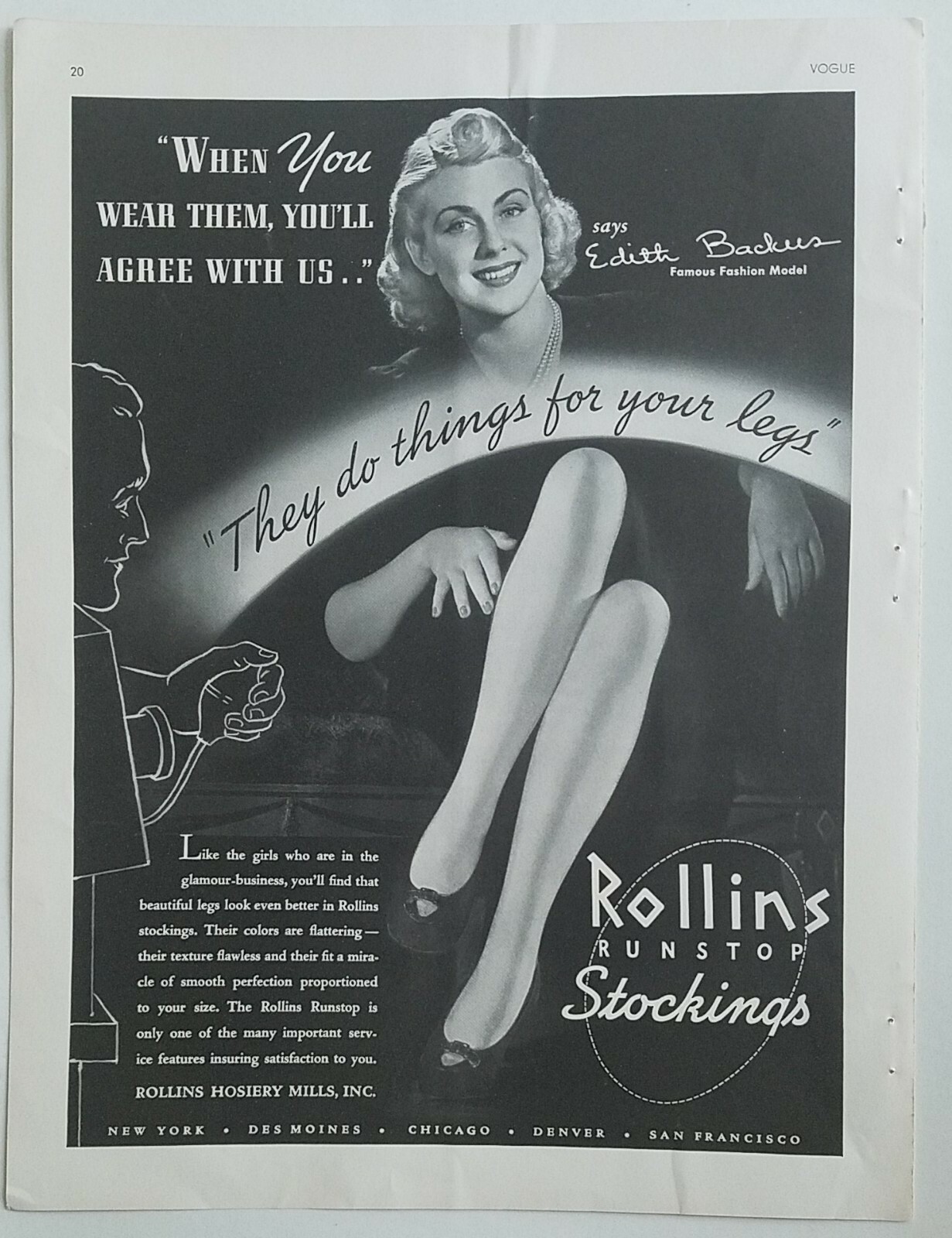 1939 Rollins women's Hosiery stockings model Edith Backus legs vintage ...