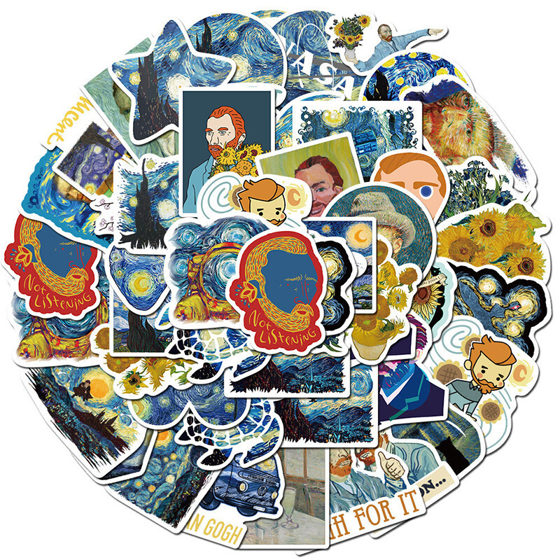 40PCS Vincent Willem Van Gogh Stickers Art Painter Painting Sunflower ...