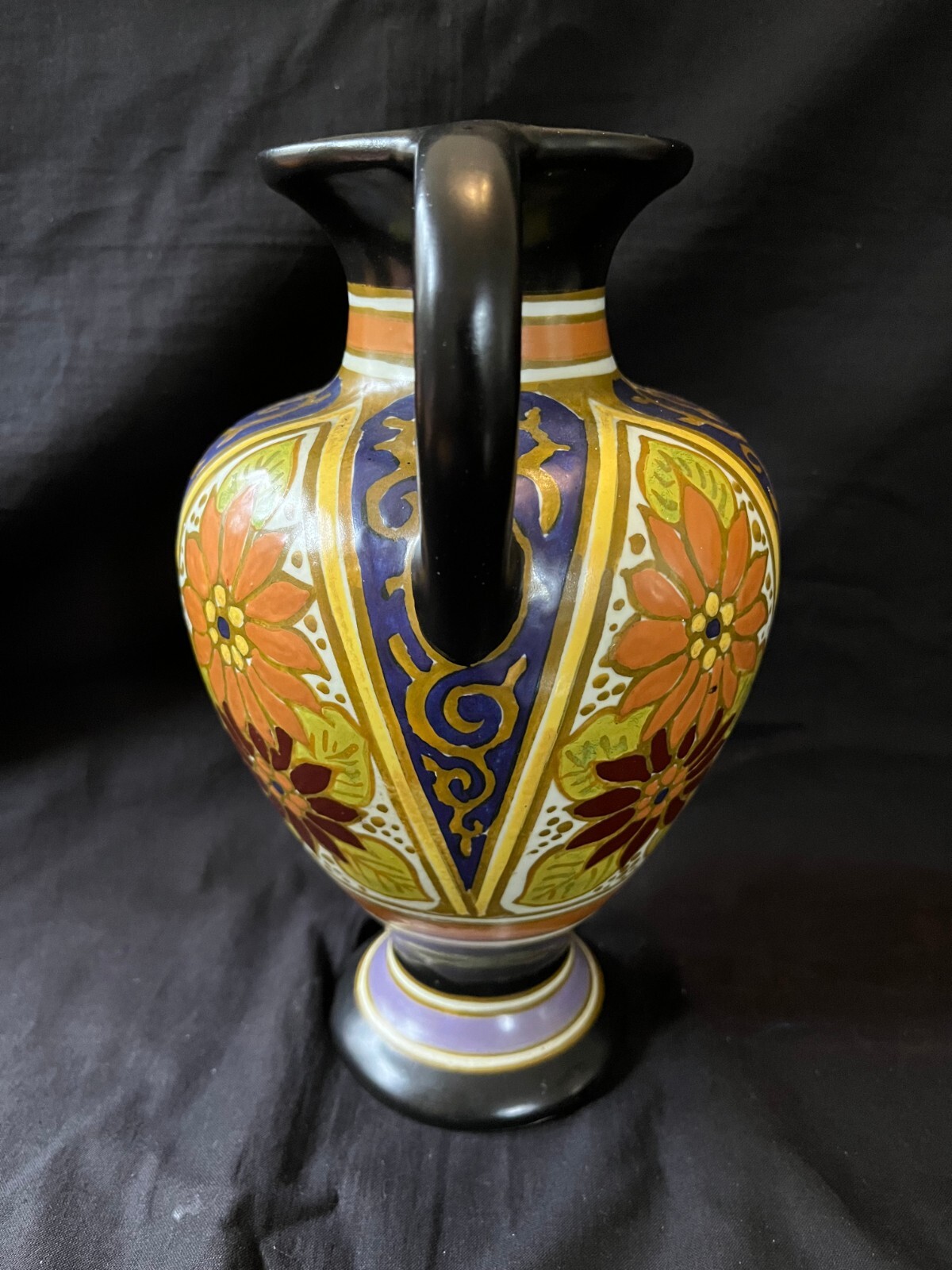 antique dutch Gouda pottery vase. Approx 1920. Several marks. decor ...
