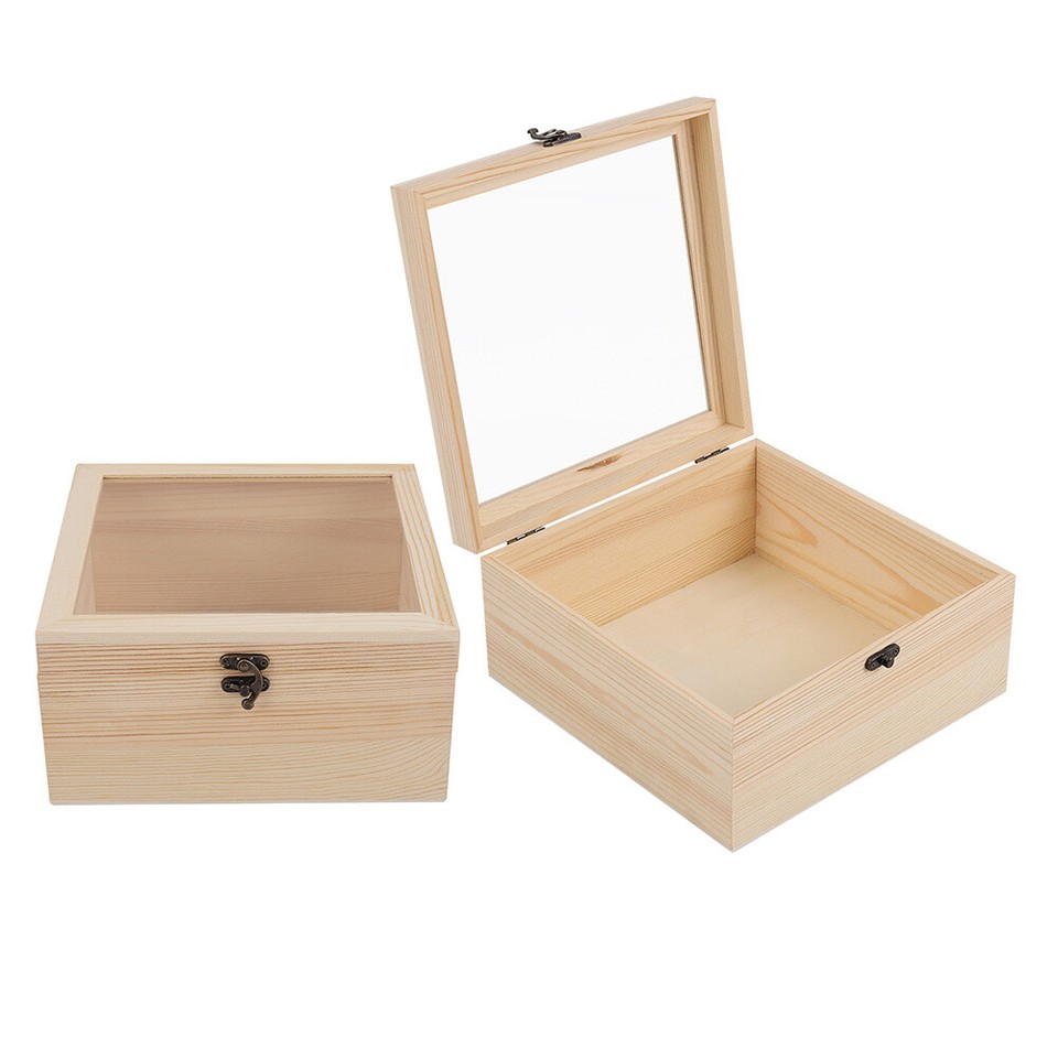NEW Natural Finish Wooden Storage Box DIY Crate With Hinged Lid ...
