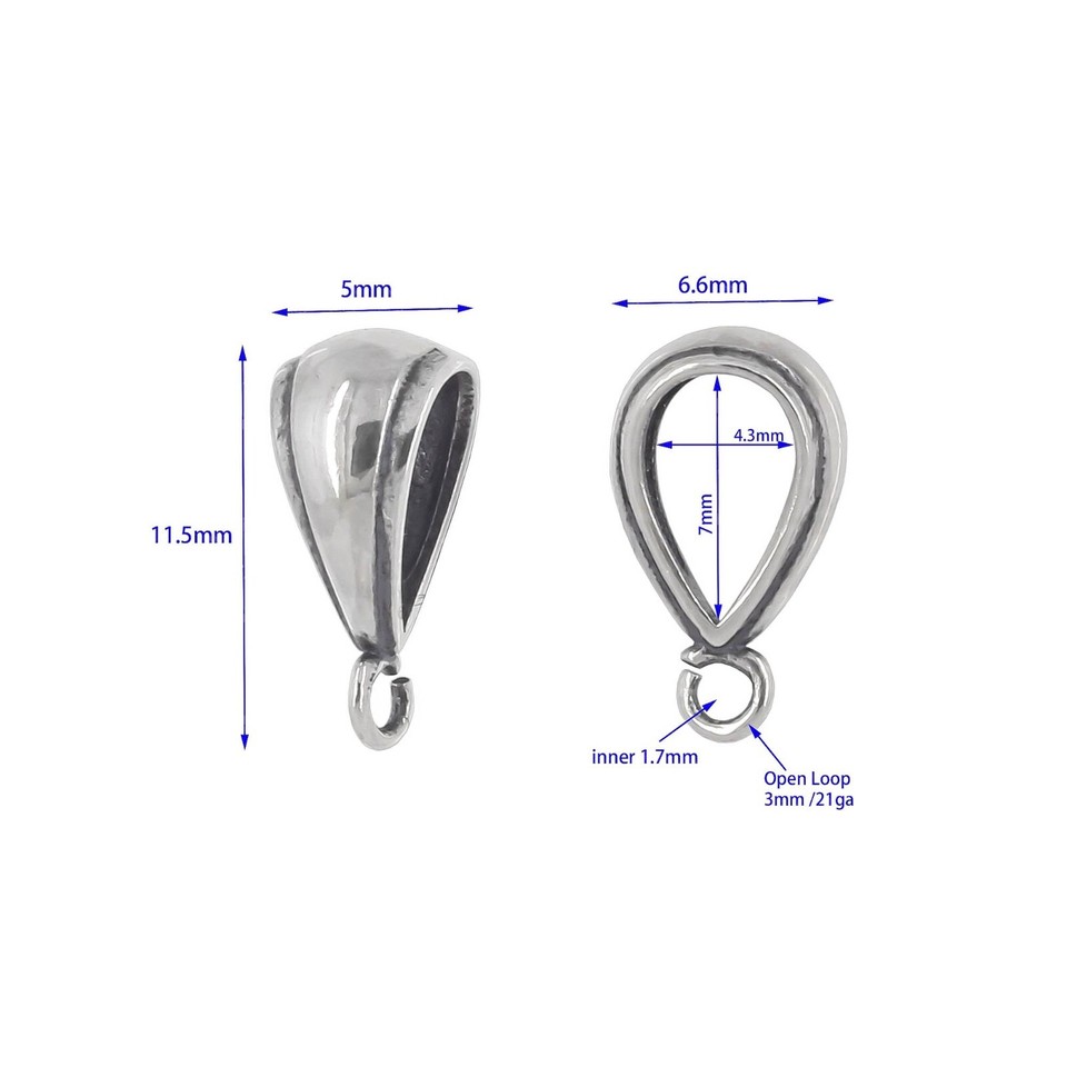 2pc Sterling Silver Slider Pendant Clasp Bail Connector with Open Loop ...