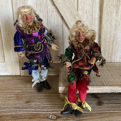 2 Posable Christmas Elf Wired Bendable Jester Elves Ornaments Figurines ...