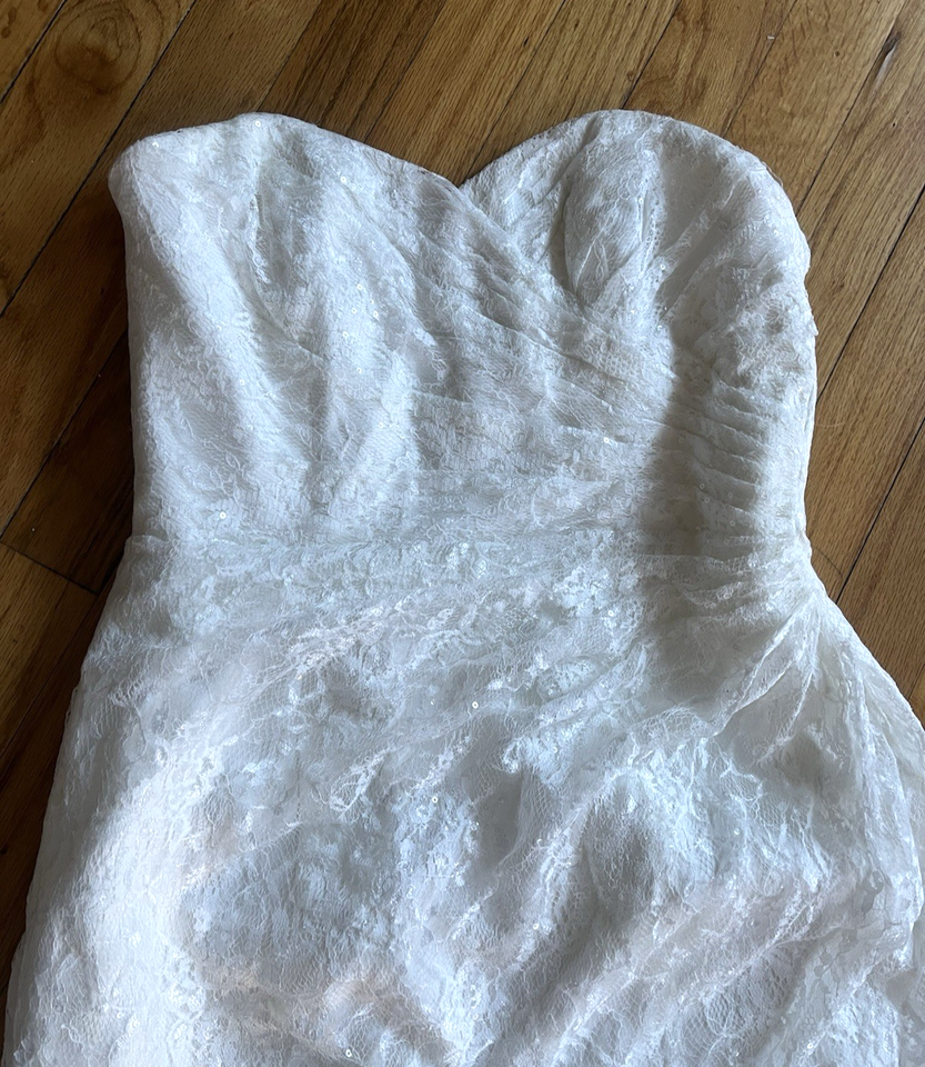 David's Bridal WG3263 Wedding Dress Size 10 Ivory Lace Shimmer Sequins ...