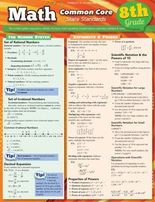 Math Common Core State Standards, 8th Grade, Paperback by Barcharts ...
