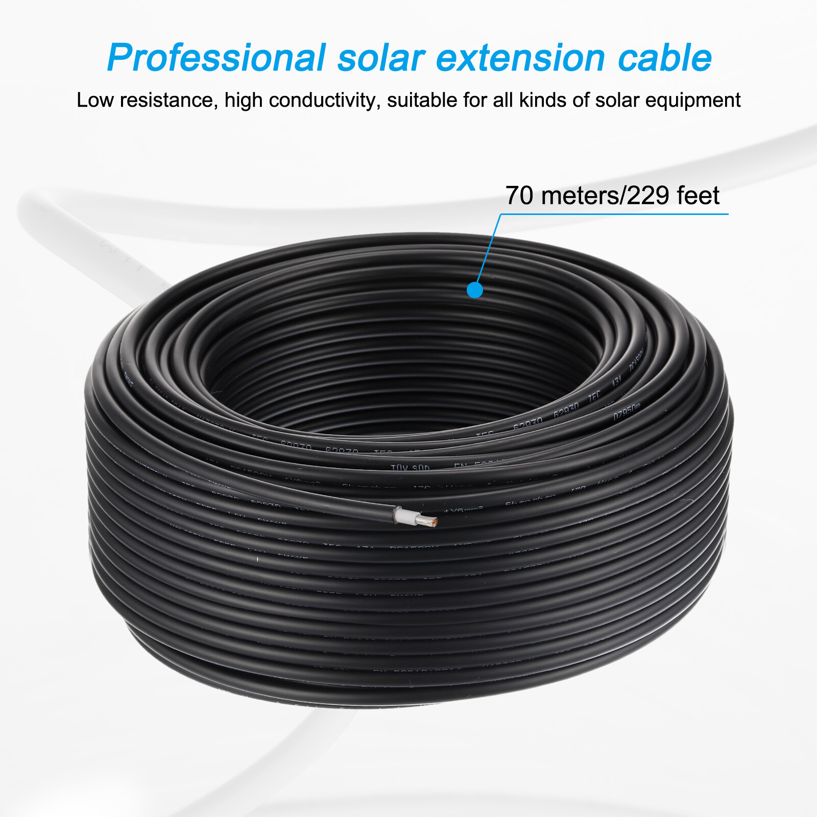 Solar Panel Wire 229ft 10AWG 6mm2 Solar Cable Extension Tinned Copper ...