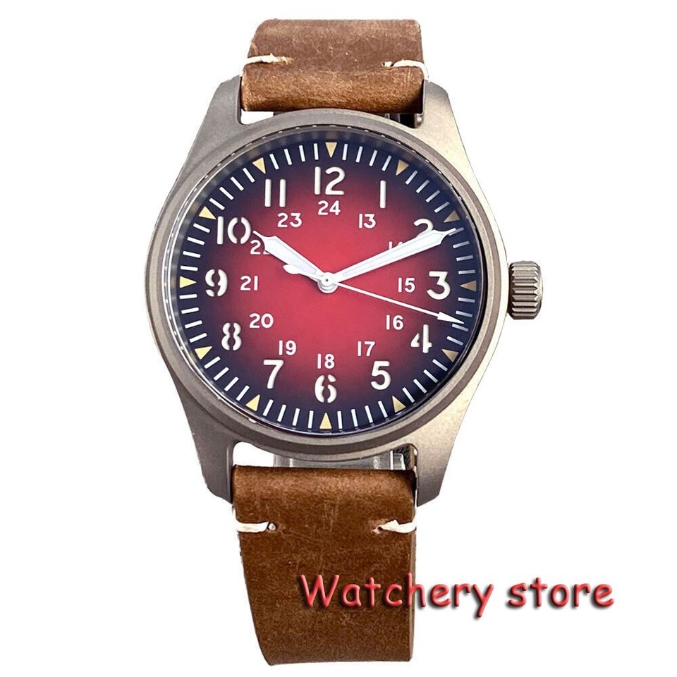 Titanium 39mm Tandorio Pilot Burgundy dial NH35 Automatic 20ATM Mens ...