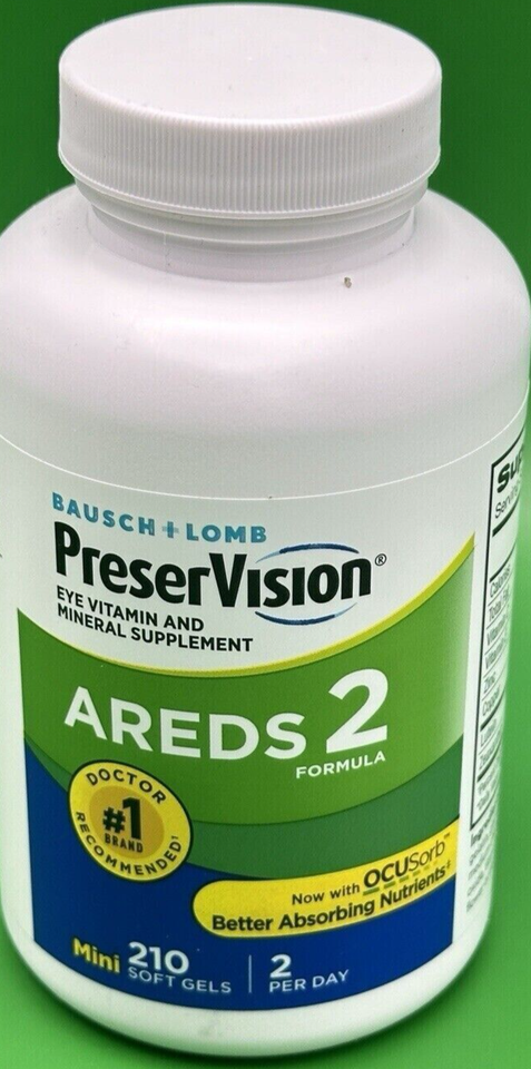 2 Pack Bausch+Lomb PreserVision AREDS 2 Eye Vitamins 210 Mini SoftGels ...