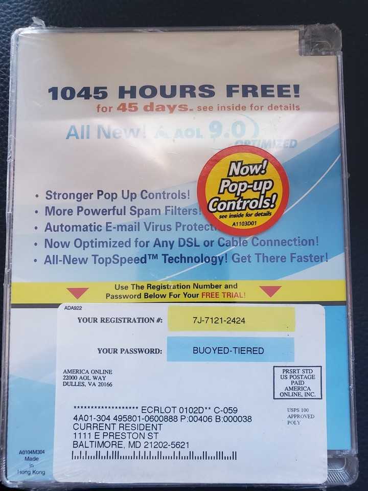 AOL 9.0 Optimized 1045 Hours Free AOL Vintage Sealed! | eBay