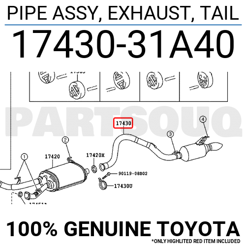 1743031A40 Genuine Toyota PIPE ASSY, EXHAUST, TAIL 17430-31A40 | eBay
