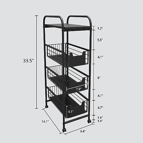 Slim Rolling Cart with Drawers Pull-Out Design Corner Storage Shelf 4 ...