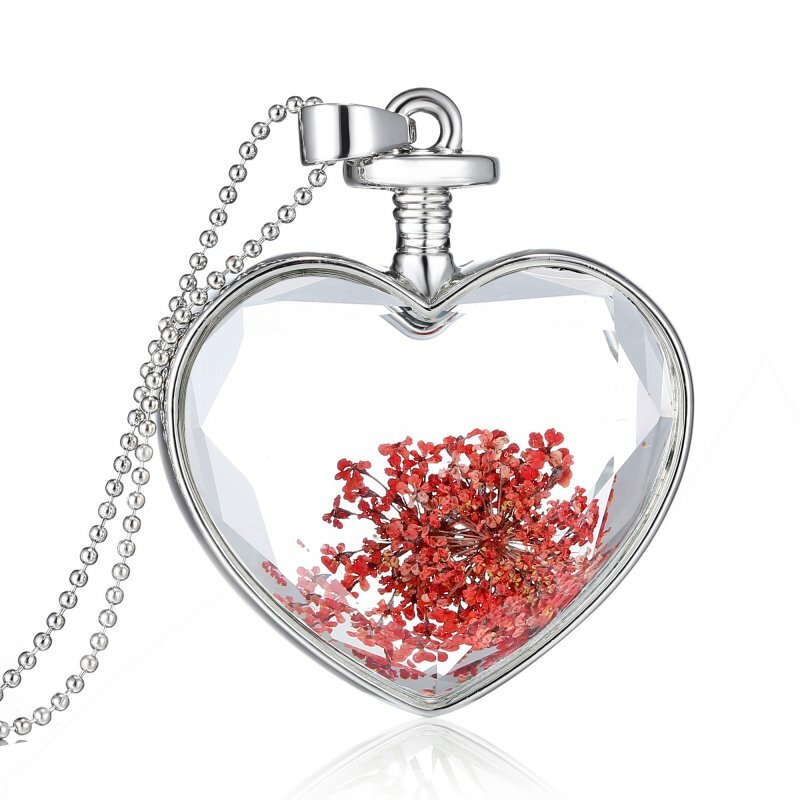 Natural Real Dried Flower Resin Glass Floating Locket Pendant Necklace ...