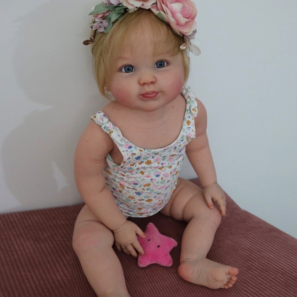 28“ Cute Reborn Baby Doll w/ Cloth Body Rooted Hair Pouty Lips Toddler ...