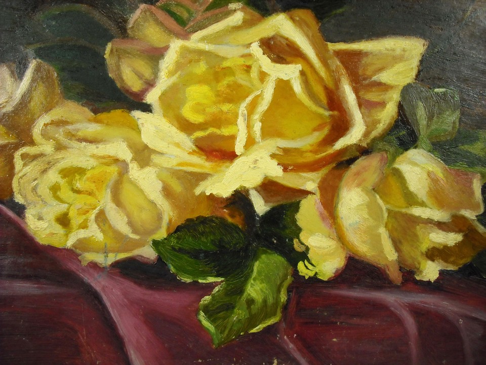 Marie Fournier Mass Oil On Cardboard c1930 Bouquet de Roses 35/27cm ...