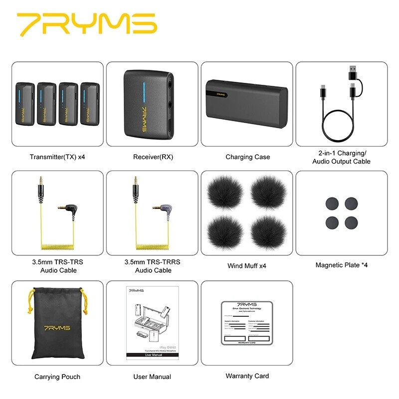 7RYMS iRay DW40 2.4G Four-channel Wireless Lavalier Microphone ...