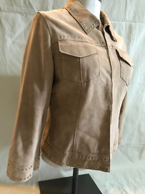 Uterque camel suede studded cropped jacket, Size Medium | eBay