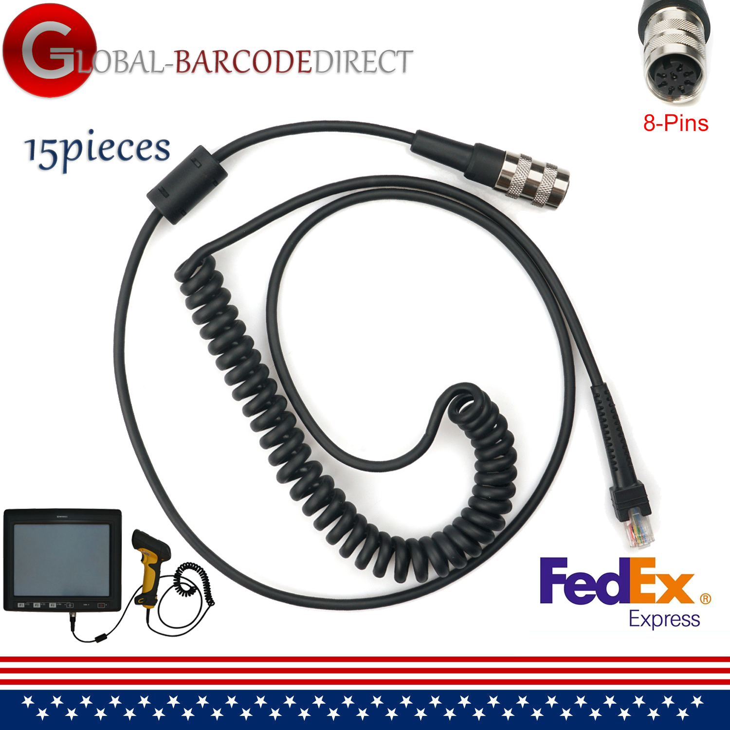 15Pcs Scanner Coiled Cable 9FT For Symbol LS3408 To VC5090(8-PIN) 25 ...