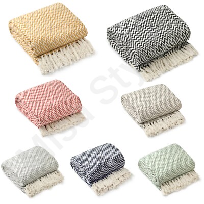 LUXURY 100% COTTON THROW BLANKET FOR SOFAS CHAIR BED RUNNER CHEVRON ...