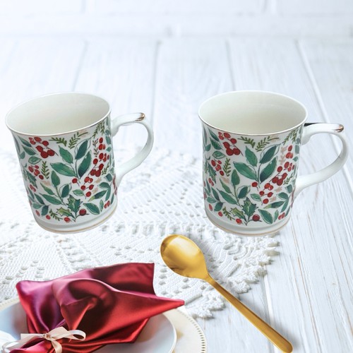 Grace Teaware Set Of 2 Christmas Holly And Berries Coffee Tea Mug 13 oz ...