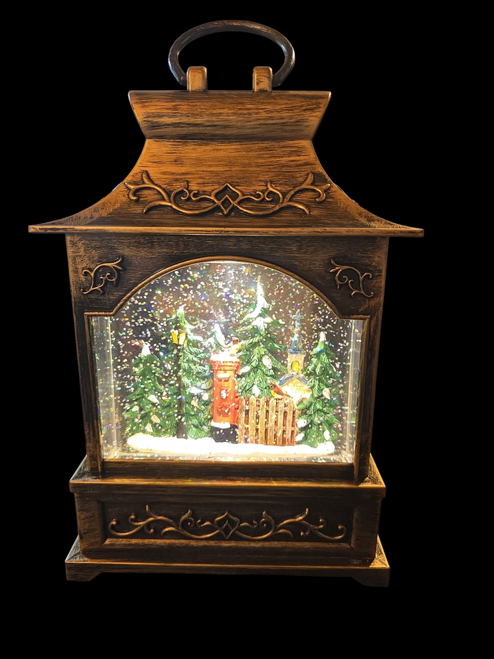 CHRISTMAS MUSICAL LIGHT UP LANTERN WATER SPINNER ROBIN FESTIVE ...