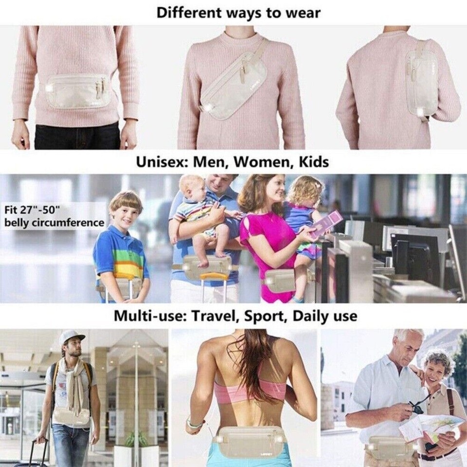 2x Money Belt Travel Hidden Secret Discreet Bum Bag Waist Wallet Pouch ...