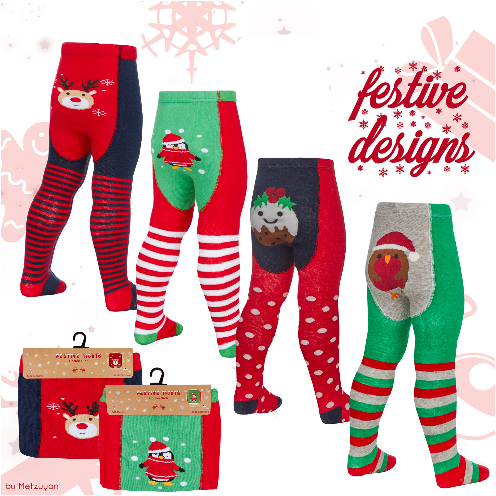 1 Pair Baby Girls Tights Cotton Rich Anti Slip Grips Christmas Xmas ...