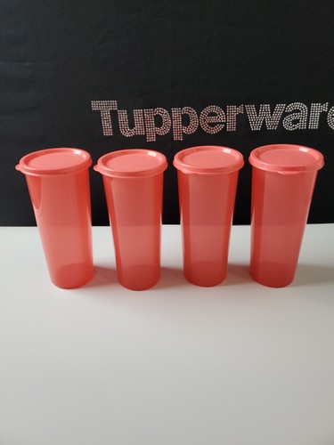 Tupperware Tumblers Straight Side Cups with Seals 16oz Set of 4 Coral ...