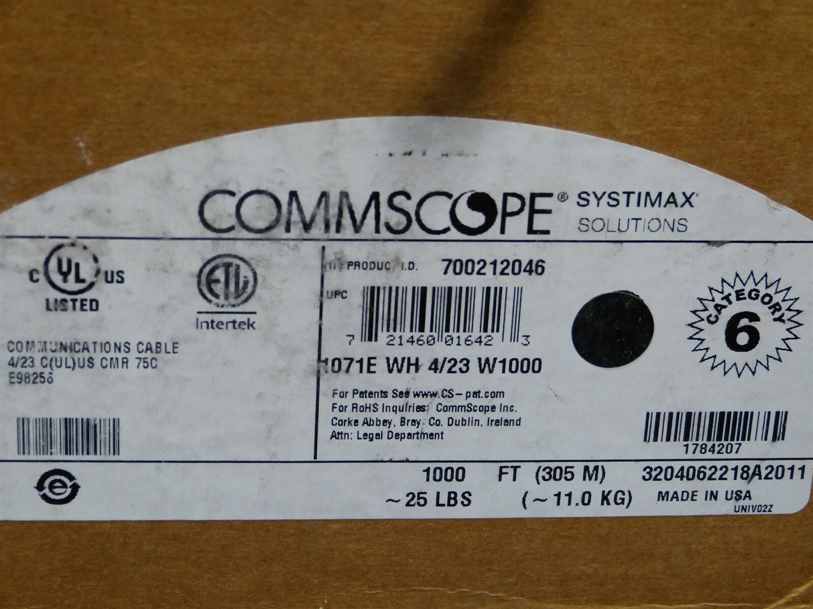 Commscope Systimax 700212046 Gigaspeed XL 1071E WHT C6 4/23 U/UTP 480 ...