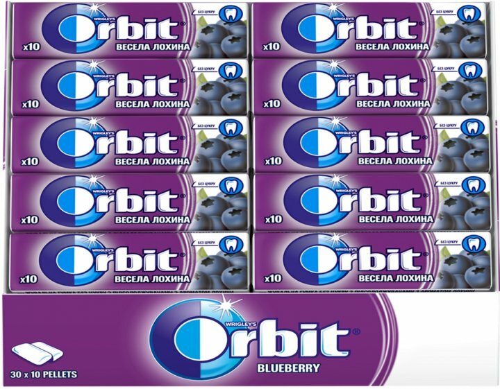 Chewing gum Orbit Cheerful Blueberry 14g x 30pcs / Жвачка Orbit веселая ...