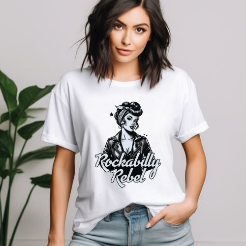 Cute 50s Rockabilly Biker TShirt Retro Rock Graphic Womens Tee Size: S-5XL | eBay