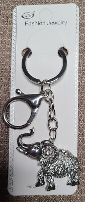 Elephant Keychain Purse Charm Clear Rhinestones Trunk Up Silver Tone | eBay