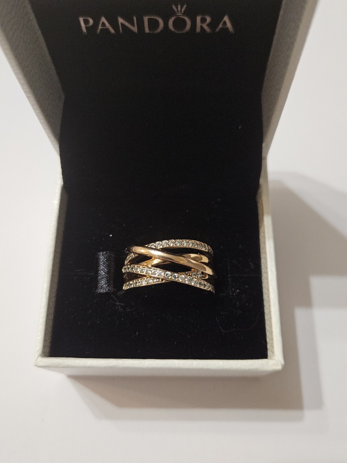 Genuine Pandora Rose Gold Sparkling Lines Ring Size 5… - Gem