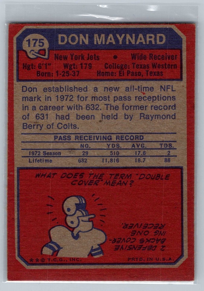 1973 Topps - #175 Don Maynard MC - HOF NM *TEXCARDS* | eBay
