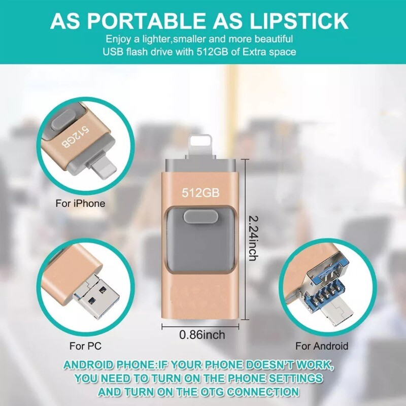 3 in 1 USB3.0 Flash Drive 256GB External Photo Storage Memory Stick For ...