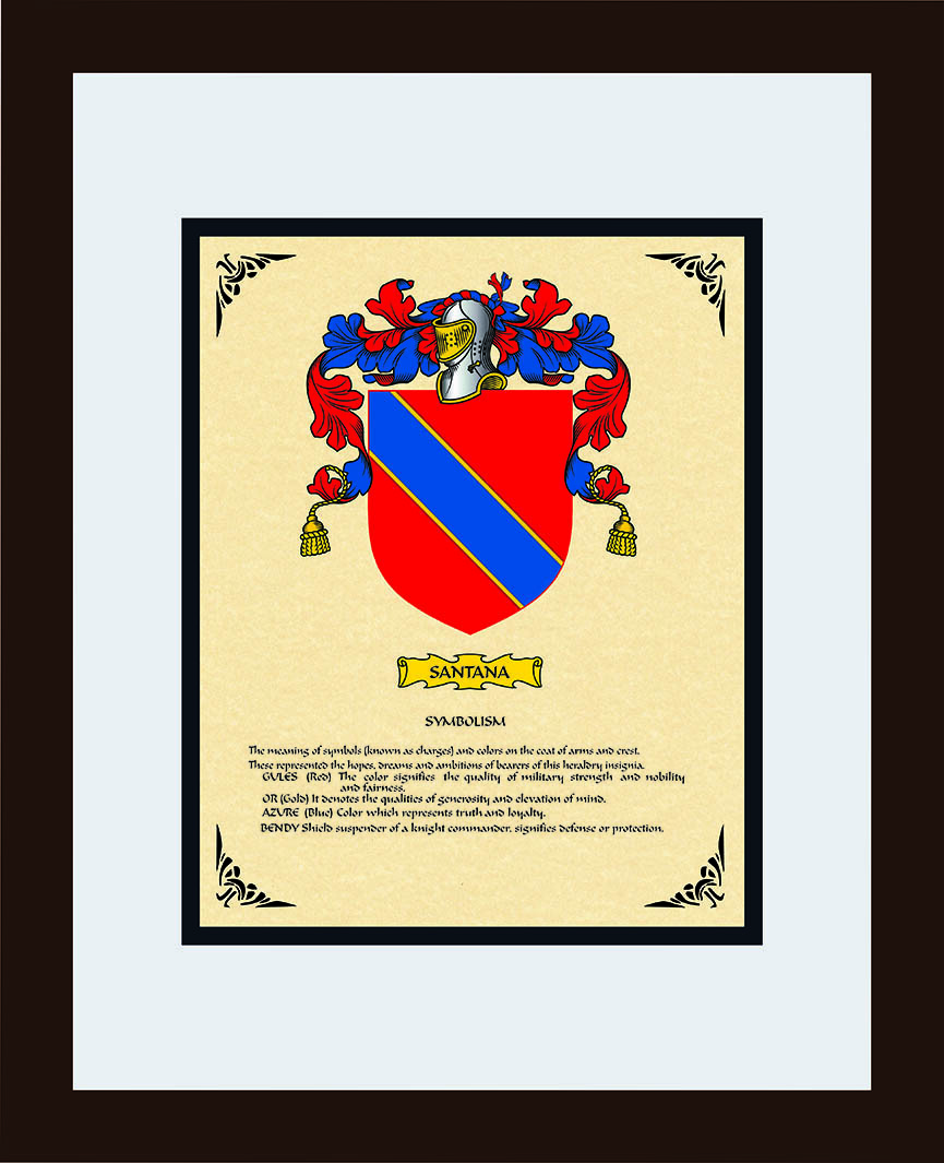 HERALDRY COAT OF ARMS ~ SANTANA FAMILY CREST ~ FRAMED | eBay