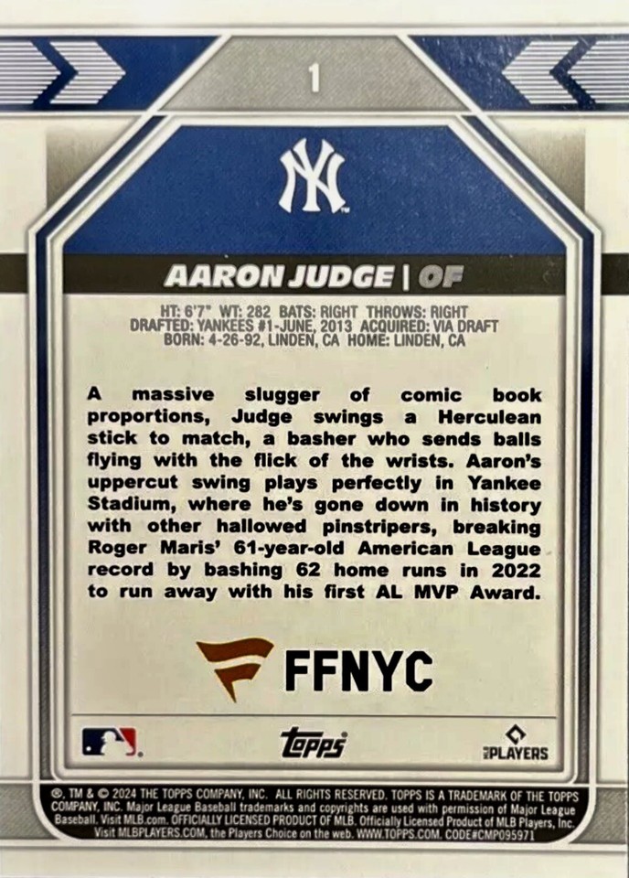 2024 Fanatics Fest FFNYC Topps Exclusive MLB FULL SET of 10 Cards ...