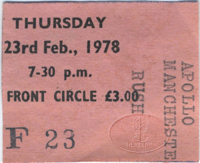 RUSH 1978 UK Tour Concert Ticket Stub Apollo Manchester | eBay