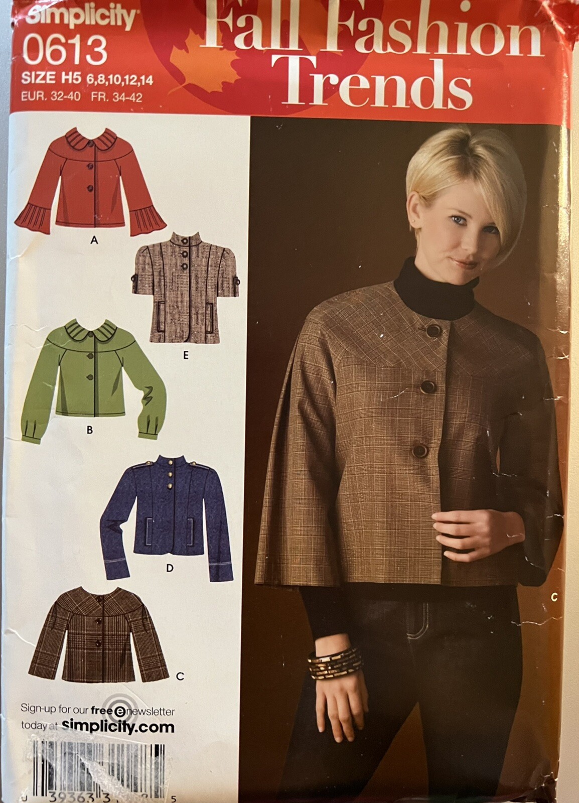 Simplicity Fall Fashion Trends pattern 0613 Misses' Jackets sz 6.8,10 ...
