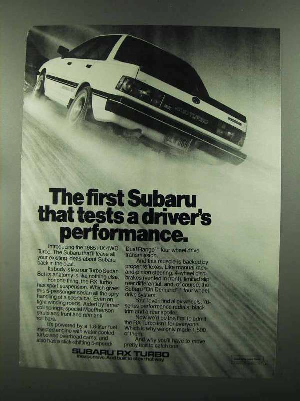 1985 Subaru RX 4WD Turbo Ad - A Driver's Performance | eBay