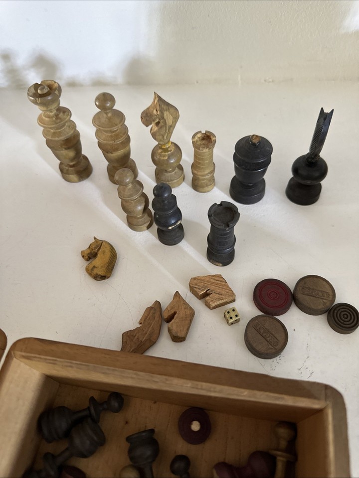 Vintage Wood Chess and Checkers Parts & Pieces, Possibly Hand Turned In ...
