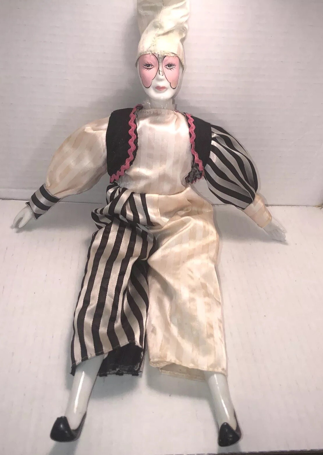 1 - Vintage Porcelain pierrot Jester Clown Doll 17” | eBay