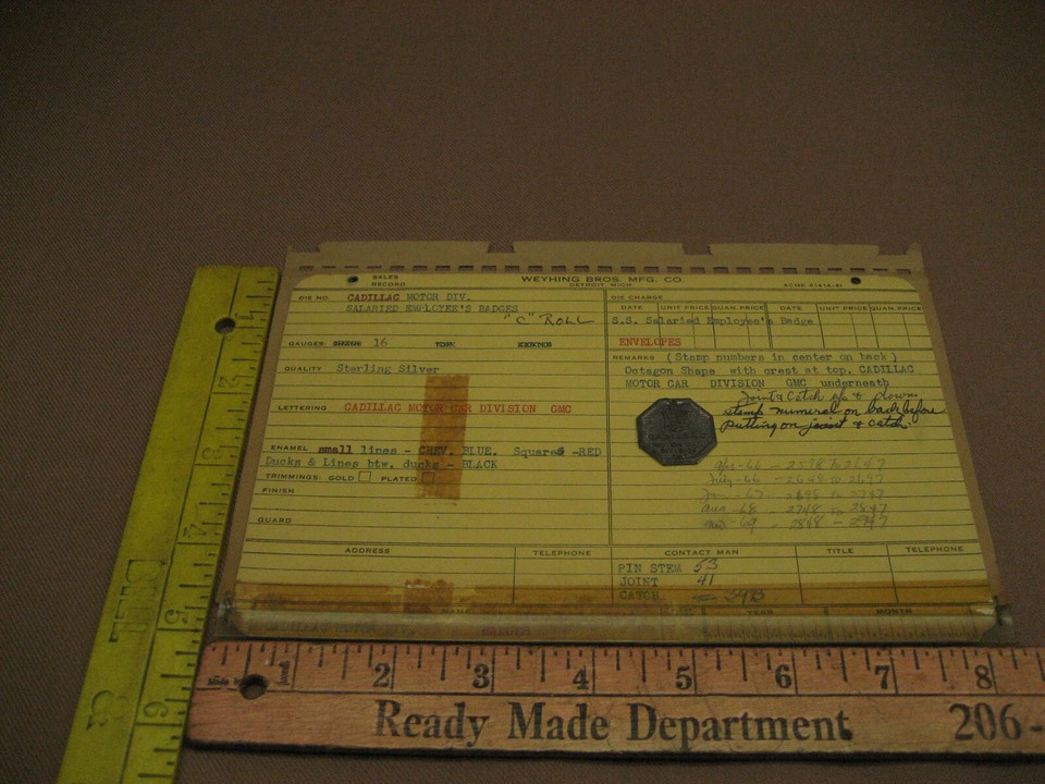 VTG 1953 Cadillac Motor Div Salaried Employee's Badge Blank Sales ...