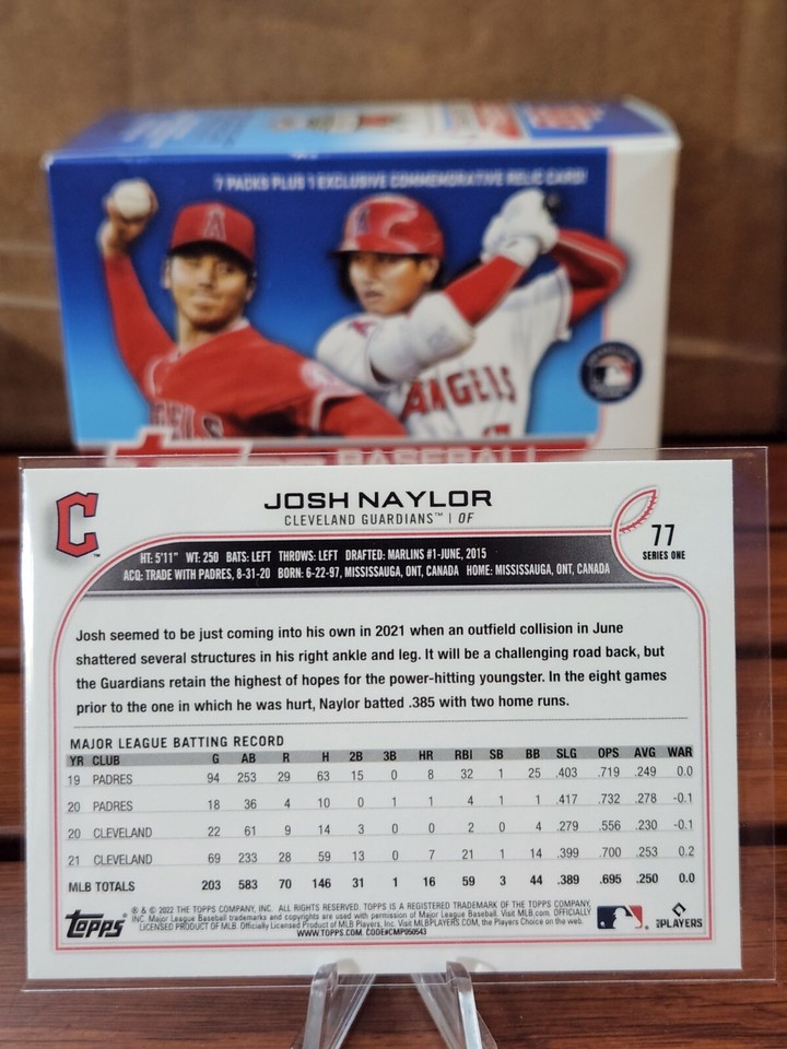 2022 Topps Series 1 Baseball Josh Naylor - Cleveland Guardians - Base ...