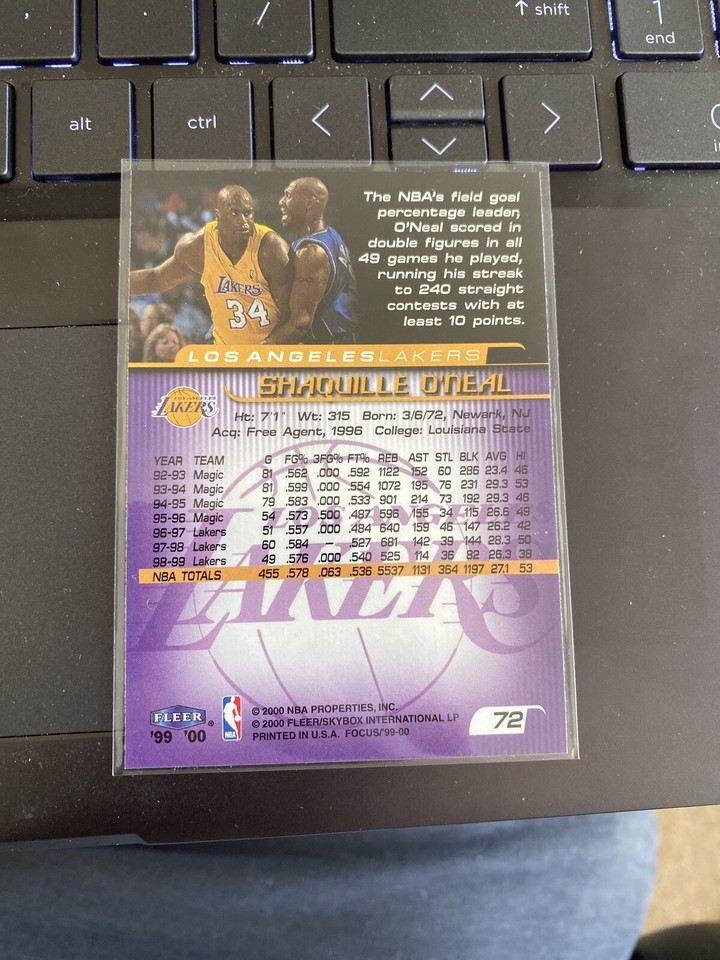 SHAQUILLE O'NEAL - 1999-00 Fleer Focus - #72 - Lakers | eBay