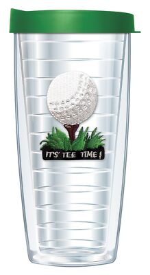 It's Tee Time Emblem on Clear 22 Ounce Double-Walled Travel Tumbler Mug ...